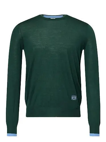 Loewe Contrast-cuffs Crewneck Wool Jumper - Green/blue