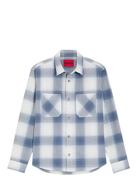 Hugo Check-pattern Oversized Cotton-twill Shirt - Open Blue