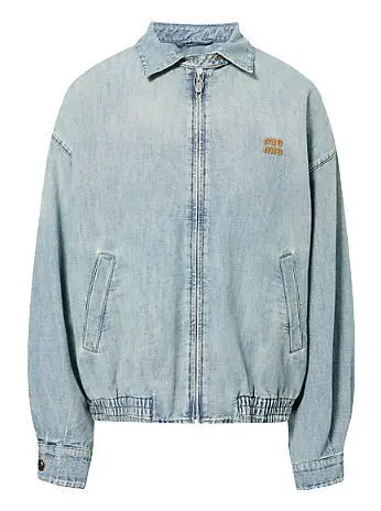 Miu Miu Logo-embroidered Chambray Jacket - Celeste