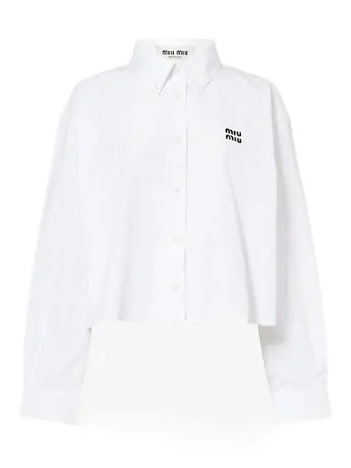Miu Miu Logo-embroidery Cotton Shirt - Bianco