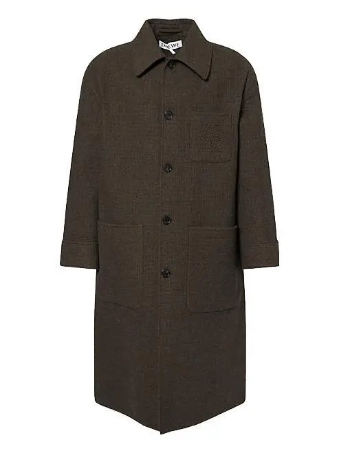 Loewe Anagram Relaxed-fit Wool And Silk Coat - Khaki Brown/blue