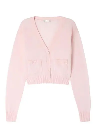 Sandro Cropped V-neck Wool And Cashmere-blend Cardigan - Light Pink