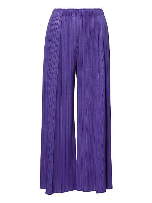 Issey Miyake Pleated Wide-leg Knit Trousers - Purple