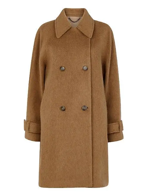 Whistles Short Button-embellished Wool Coat - Tan