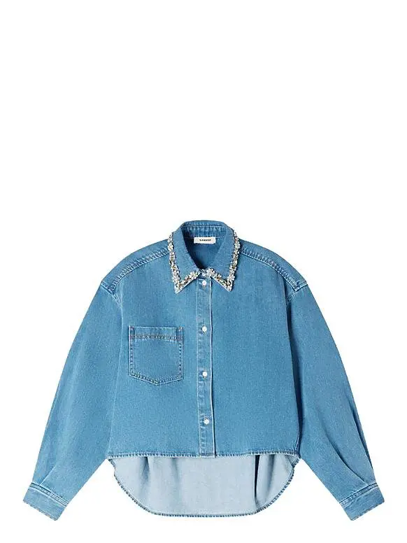Sandro Rhinestone-embellished Denim Shirt - Blue Jean