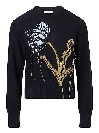 Erdem Embroidered Floral Wool-and-cotton Jumper - Navy