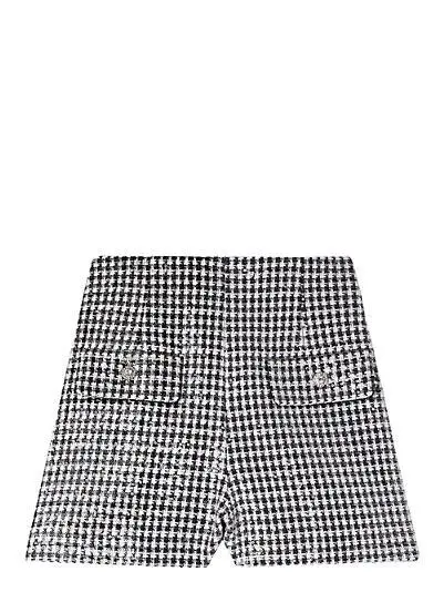 Sandro Houndstooth Sequin-embellished Tweed Shorts - Black / White