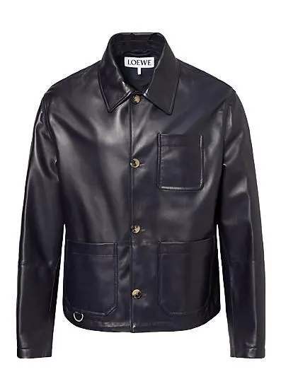 Loewe Workwear Contrast-shell Leather Jacket - Navy Blue