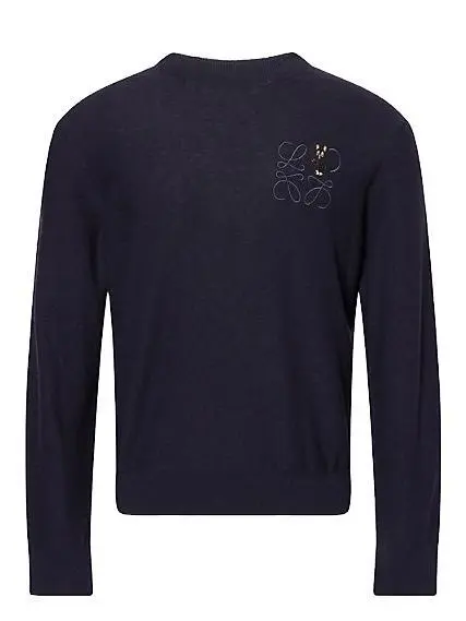 Loewe X Louis Wain Cat Anagram-embroidery Stretch-wool-blend Jumper - Dark Navy Blue