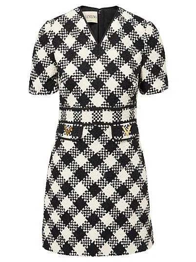 Valentino Garavani Diamond-check Textured Woven Mini Dress - Betulla Nero