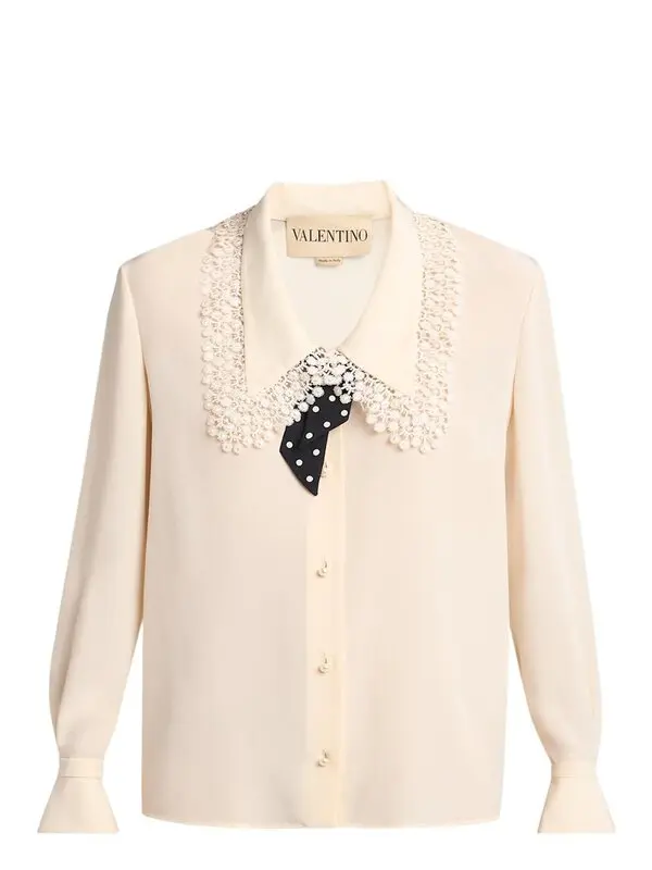 Valentino Garavani Lace-trim Silk Blouse With Polkadot Tie - Vaniglia