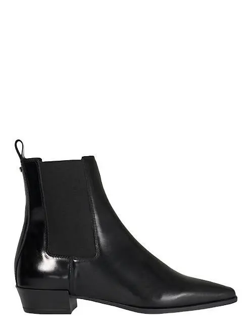 DUNE Leather Ankle Boots - Black Plain Leather