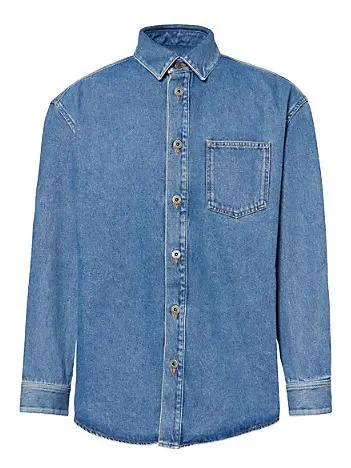 Loewe Anagram-embroidery Long-sleeves Denim Overshirt - Mid Blue Denim