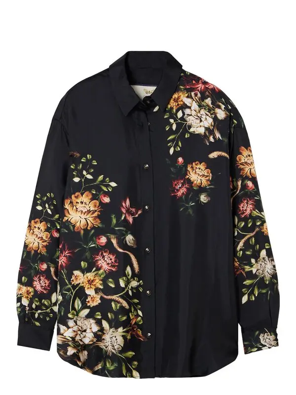 Agua Bendita Cecilia Paramo Floral-print Silk-twill Shirt - Black