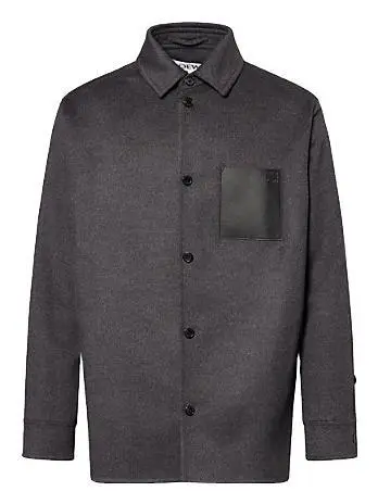 Loewe Leather-pocket Relaxed-fit Wool And Cashmere Overshirt - Charcoal Melange