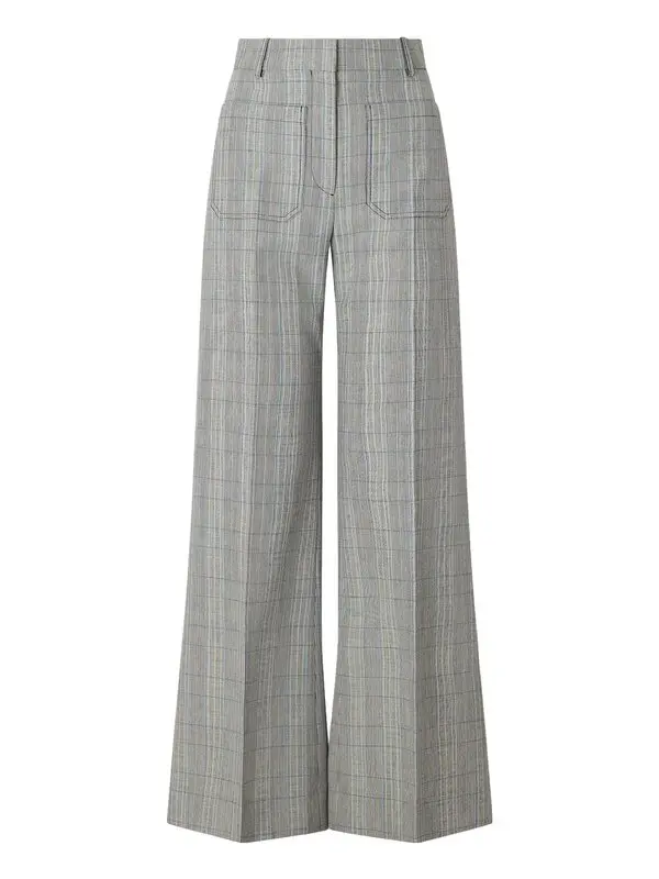 Victoria Beckham Alina Checked Wool Wide-leg Pants - Gray