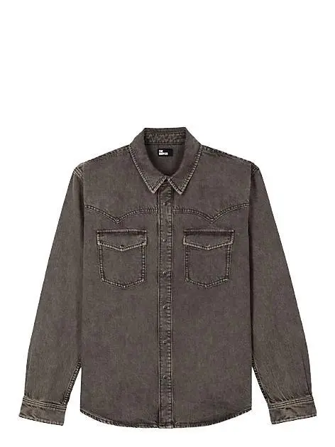 The Kooples Faded-wash Chest-pocket Denim Shirt - Denim Grey
