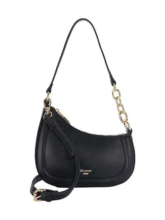 DUNE Small Leather Shoulder Bag - Black Plain Leather