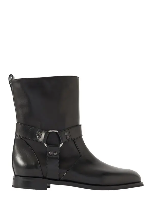 Manolo Blahnik Calica Buckled Leather Biker Boots - Black