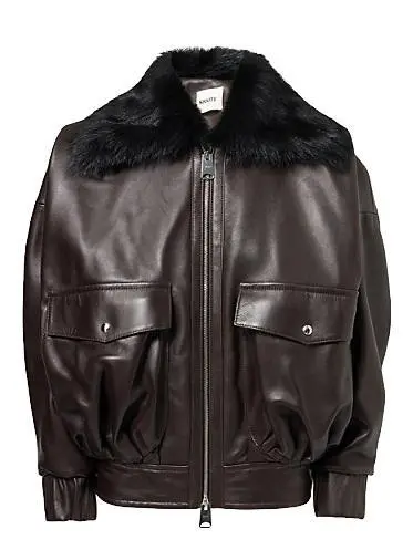 Khaite Daemon Faux-fur Collar Leather Jacket - Mud