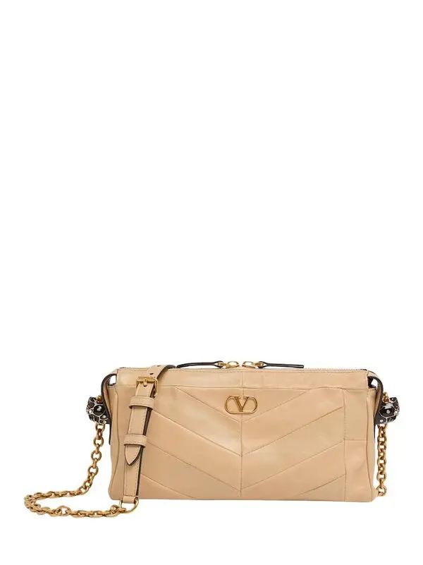Valentino Garavani Small Chevron Patchwork Leather Shoulder Bag - Beige