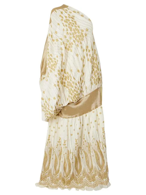 DIMA AYAD One-shoulder Draped Metallic Fil Coupé Gown - Gold