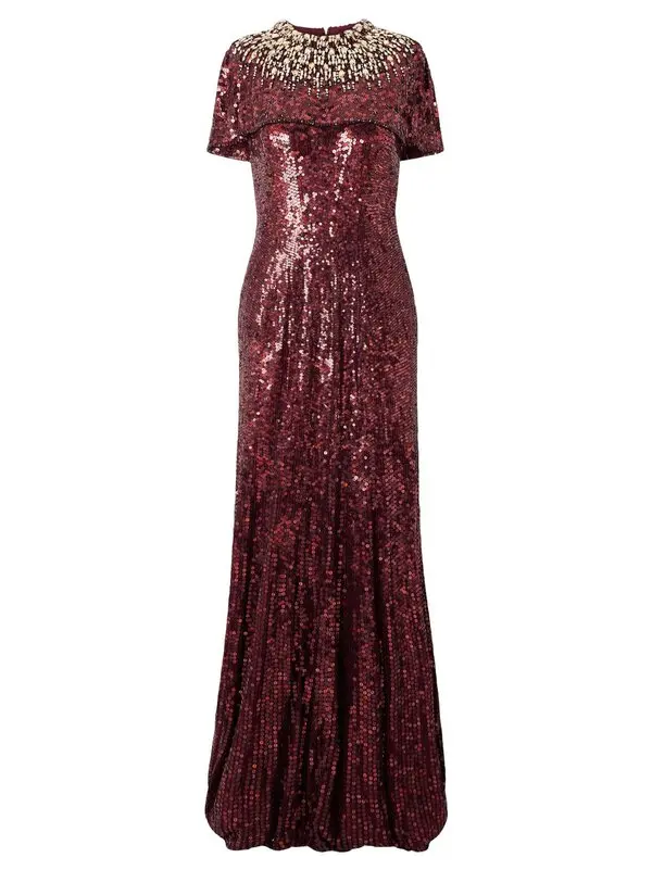 Jenny Packham Radiant Sequined Gown - Burgundy