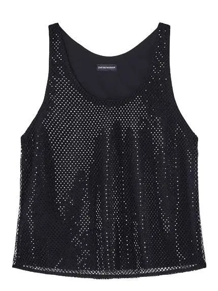 Emporio Armani Mesh Rhinestone Top - Black