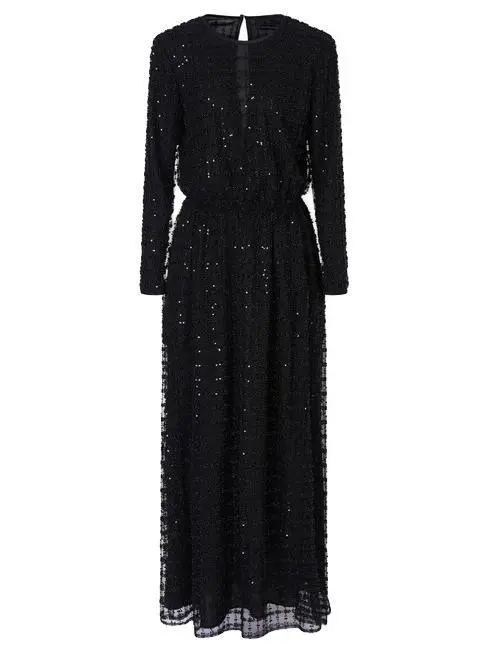 Emporio Armani Tulle Long Dress With Sequin And Bead Embroidery - Black