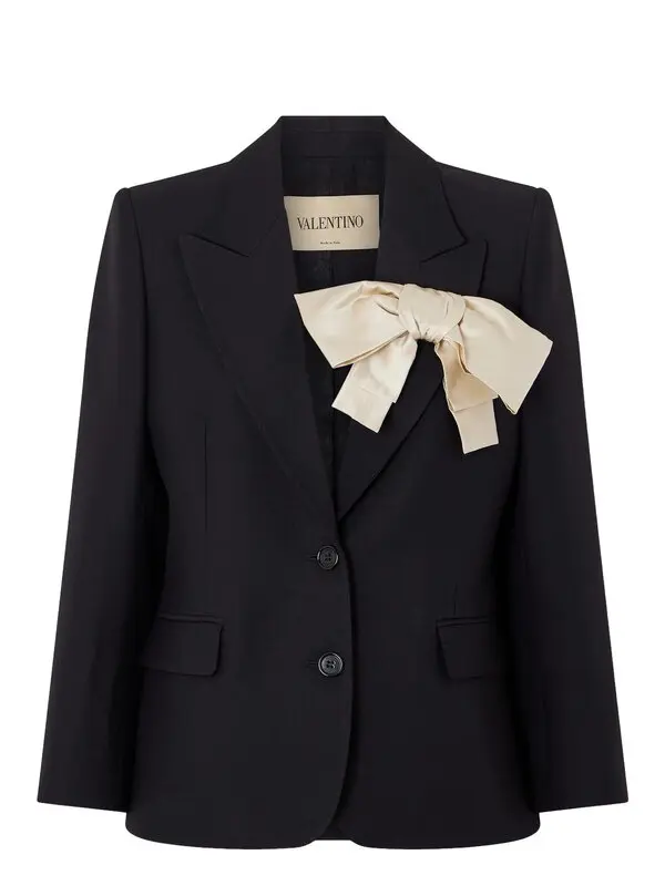 Valentino Garavani Bow-embellished Wool And Silk-blend Crepe Blazer - Black