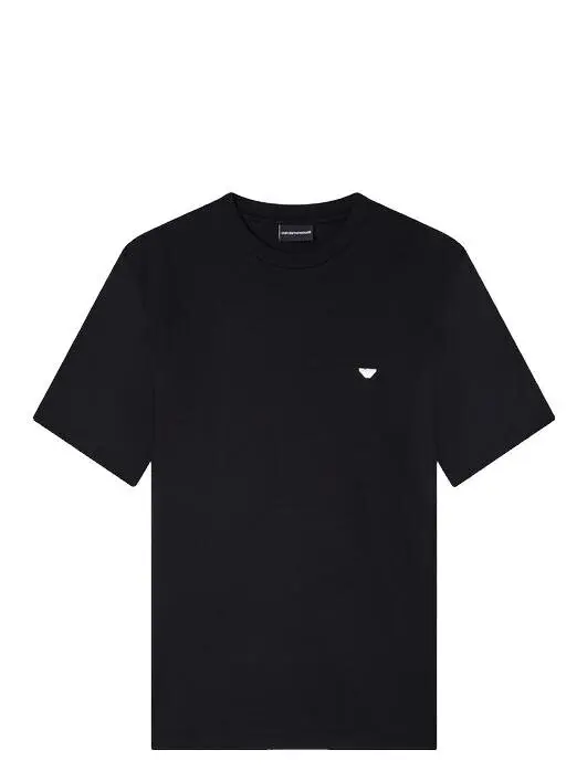 Emporio Armani Lyocell-blend Jersey T-shirt With Embossed Eagle Embroidery - Black