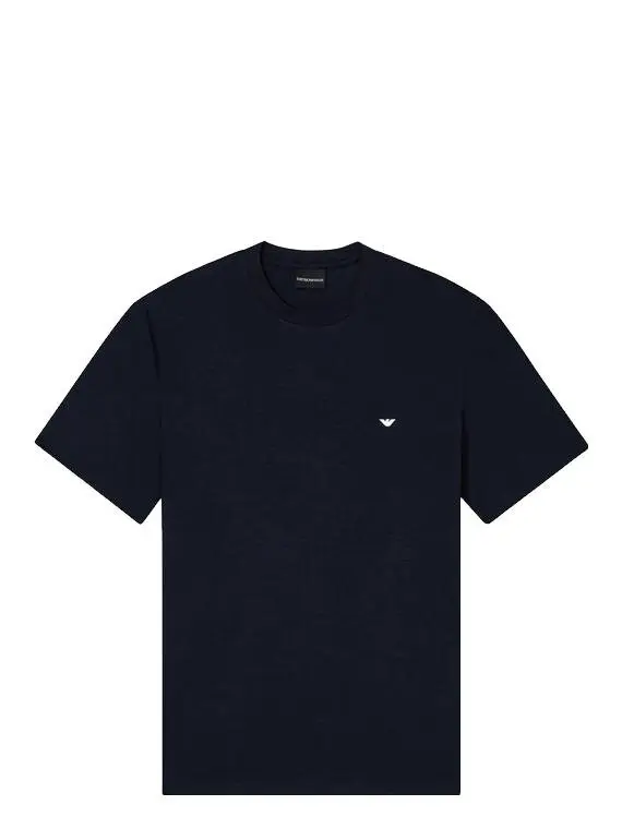Emporio Armani Lyocell-blend Jersey T-shirt With Embossed Eagle Embroidery - Navy