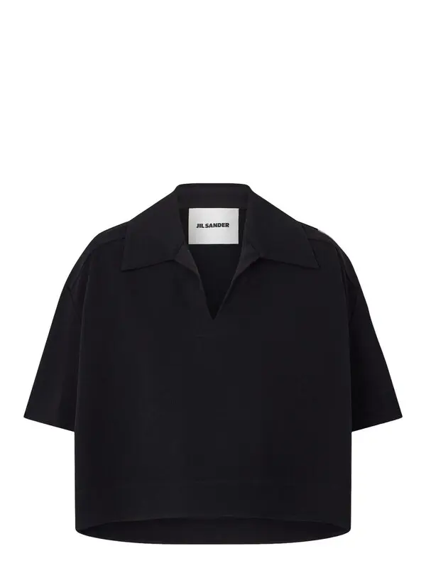 JIL SANDER Cropped Crepe Polo Shirt - Black