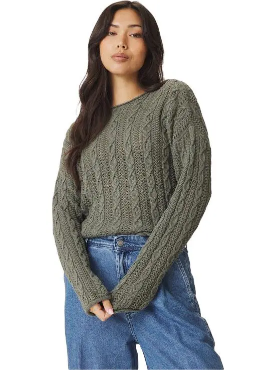Splendid Brennan Cable Knit Sweater - Olive