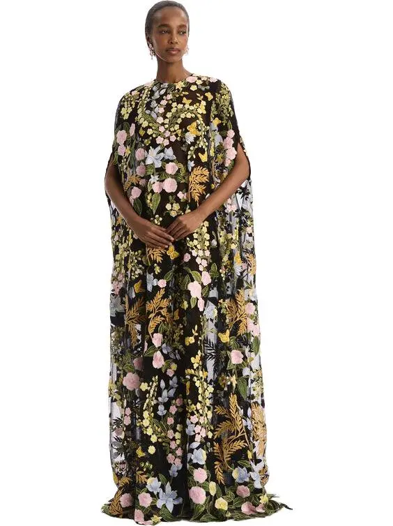 Oscar De La Renta Dominican Mixed-guipure Caftan - Floral