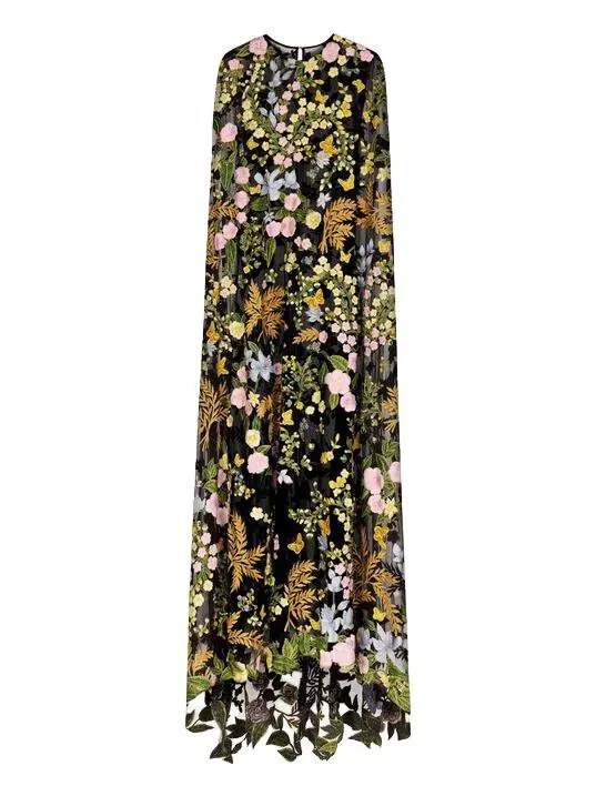 Oscar De La Renta Dominican Mixed- Guipure Caftan - Floral