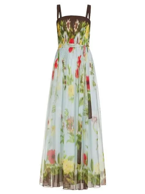 Oscar De La Renta Dominican Mixed Silk Chiffon Gown - Floral