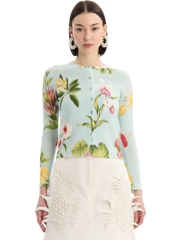 Oscar De La Renta Chiné Dominican Mixed Cardigan - Floral