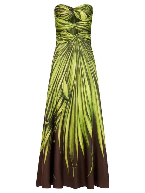 Oscar De La Renta Palm Leaves Silk Twill Cocktail Dress - Natural