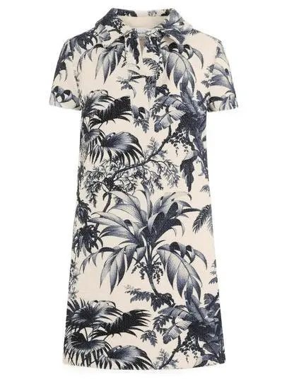 Oscar De La Renta Chiné Palm Leaves Shift Dress - Red