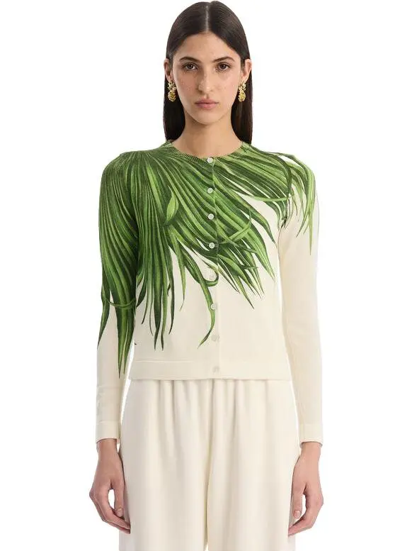 Oscar De La Renta Palm Leaves Cardigan - Natural