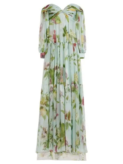 Oscar De La Renta Chiné Dominican Mixed Chiffon Sweetheart Gown - Floral
