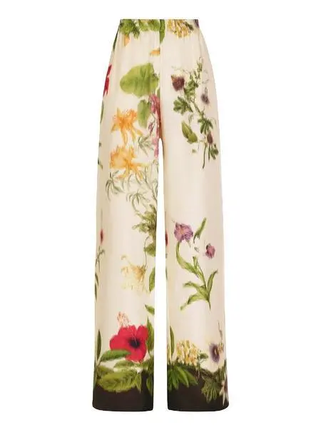 Oscar De La Renta Dominican Mixed- Silk Twill Wide-leg Pants - Floral