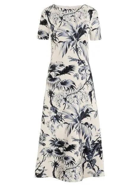 Oscar De La Renta Chiné Palm Leaves Knit Dress - Red