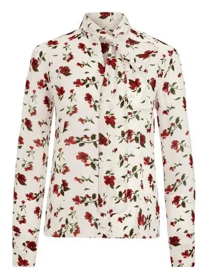 Oscar De La Renta Hibiscus Silk Chiffon Blouse - Red