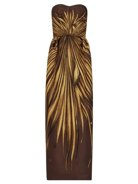 Oscar De La Renta Palm Leaves Faille Gown - Red