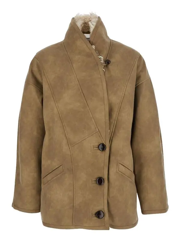 Isabel Marant Shearling Coat With High Collar - Beige
