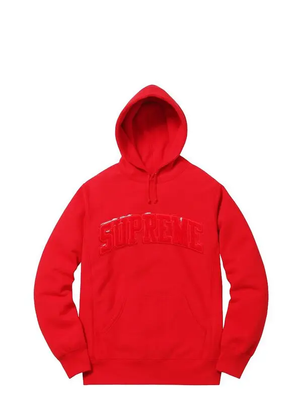 Supreme Patent/chenille Arc Logo Hooded Sweatshirt - Red