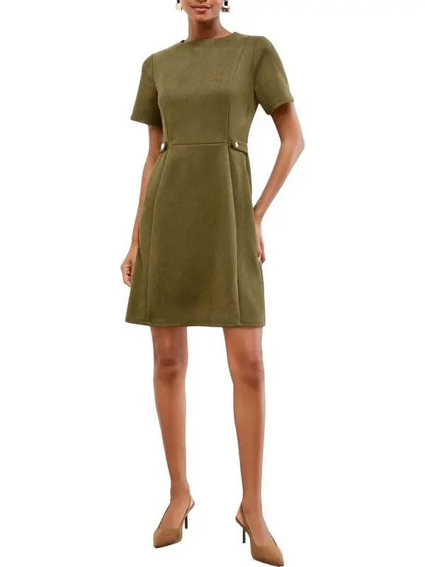 LIPSY Suedette Faux Suede Sheath Minidress - Khaki Green