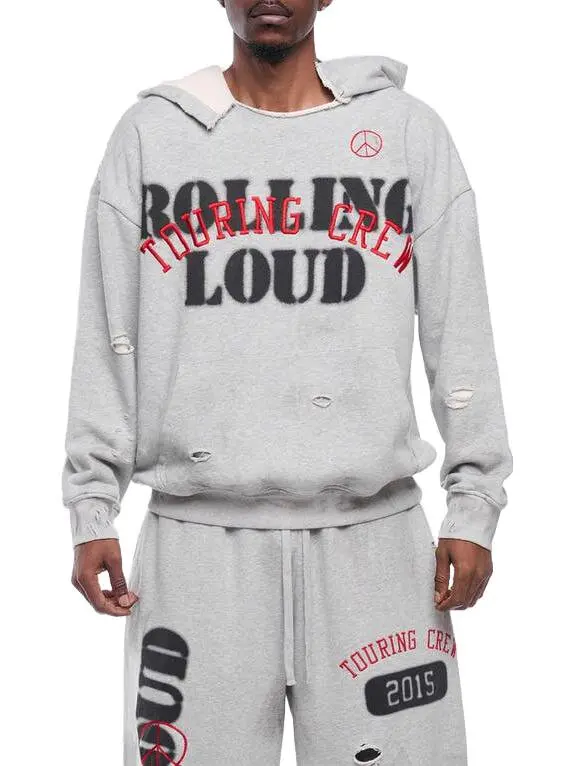 ROLLING LOUD Rl Touring Crew Distressed Pullover Hoodie - Heather Gray